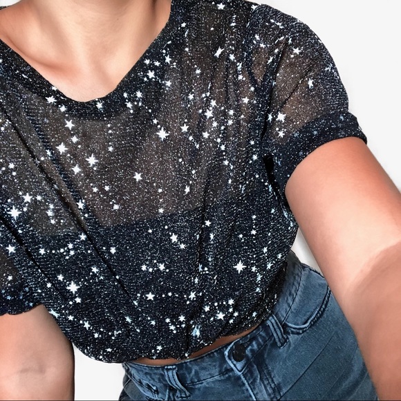 shien | Tops | Mesh Sparkly Stars Top | Poshmark